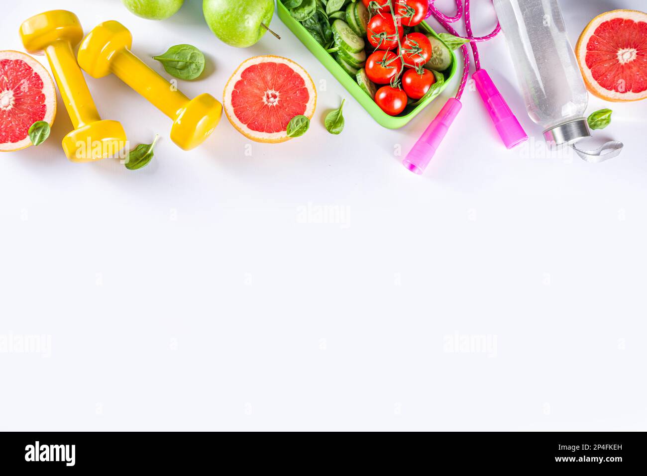 Fitness and healthy food lifestyle concept. Dumbbells, diet fruit and ...