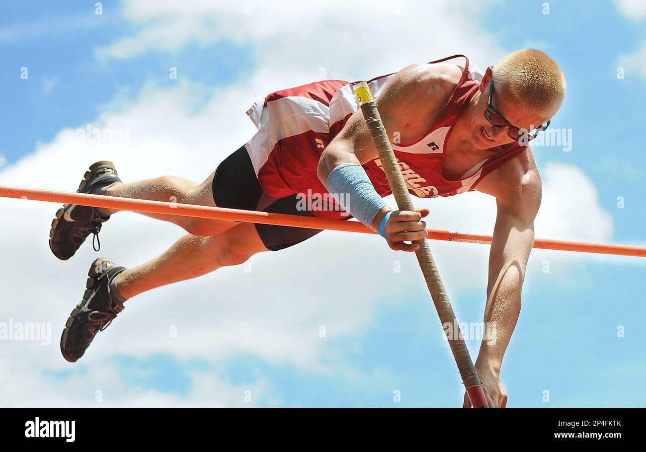 Ashley's Daniel Suggs competes in the boys' pole vault during the East ...