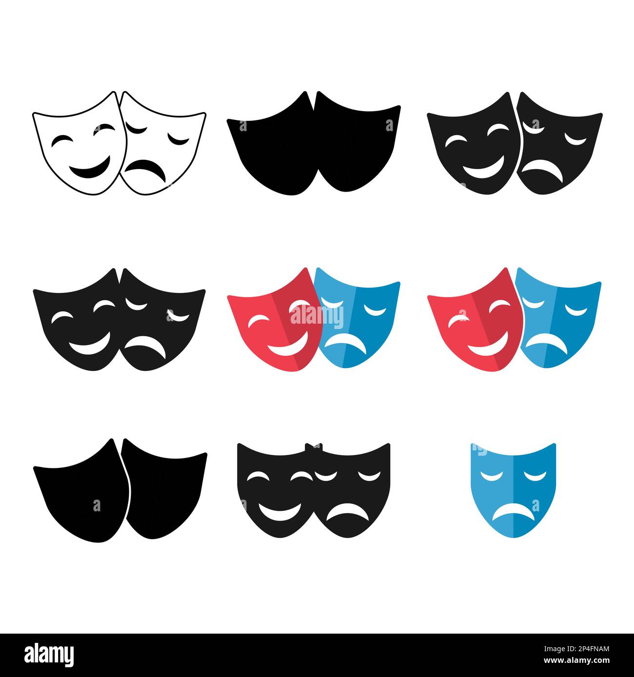 Set of Theater face mask icon, emotion actor comedy and drama symbol ...