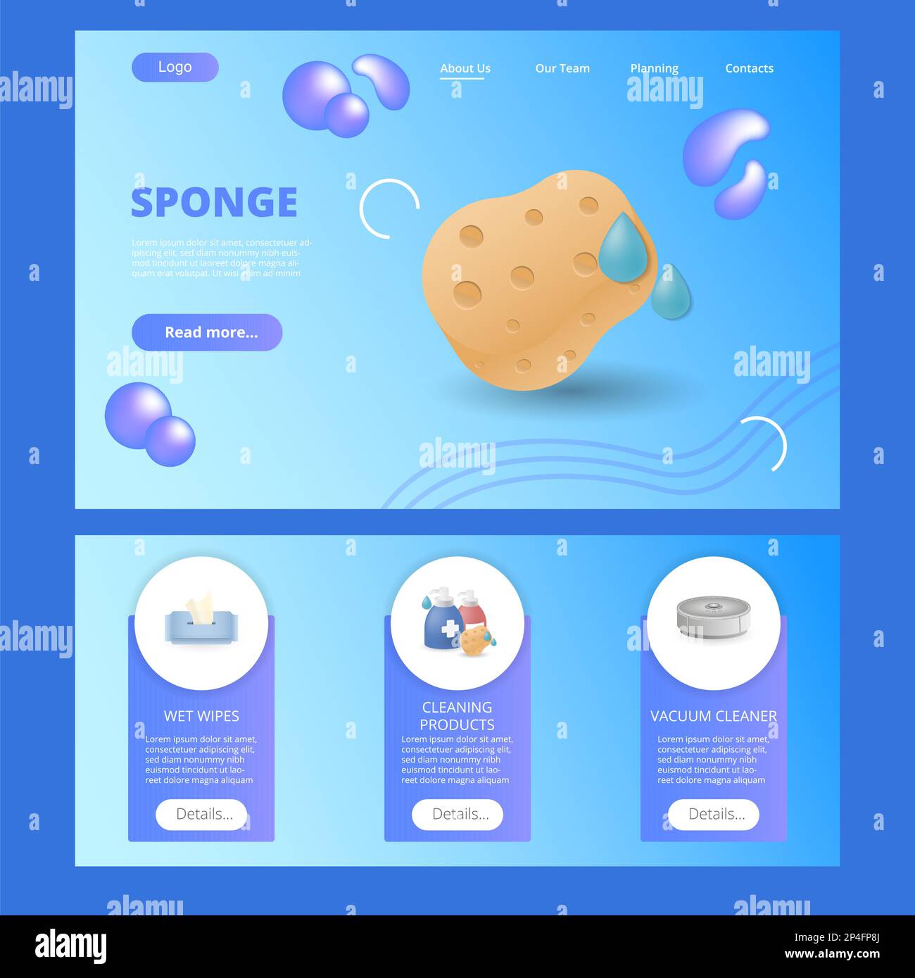 Sponge flat landing page website template. Wet wipes, cleaning products ...
