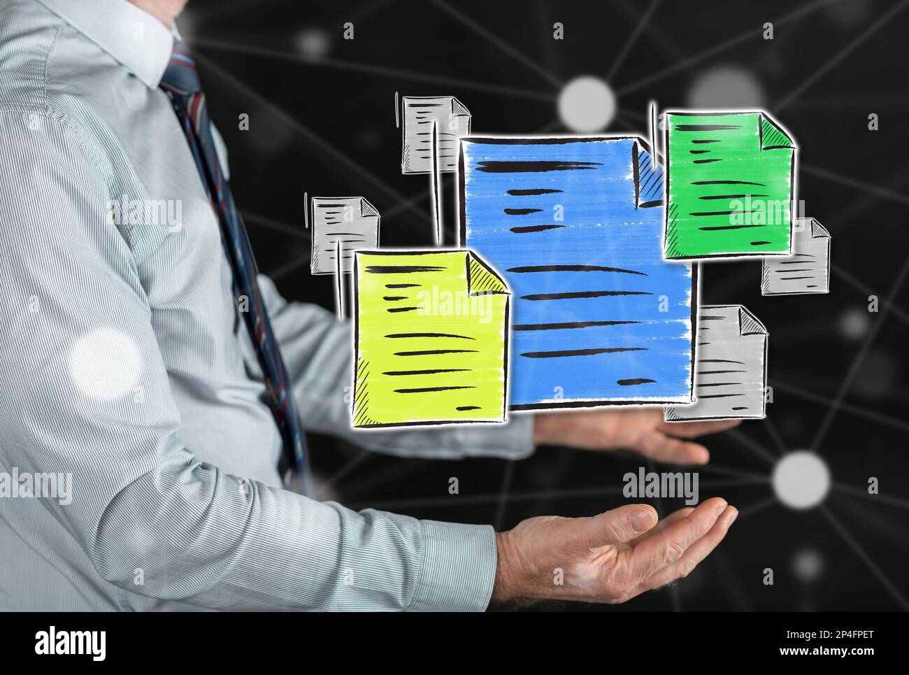 Document concept above the hands of a man Stock Photo - Alamy