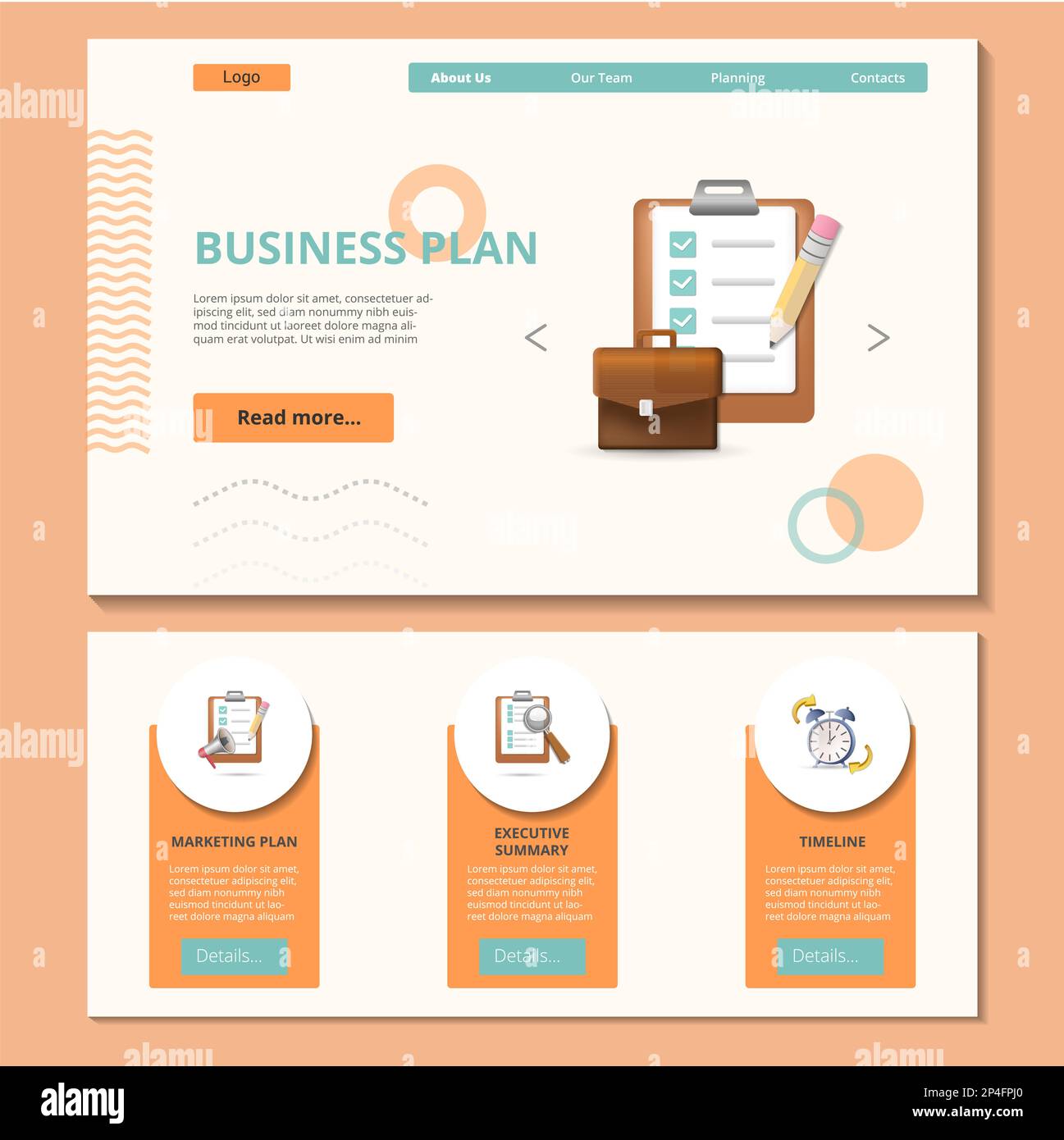 Business plan flat landing page website template. Marketing plan ...