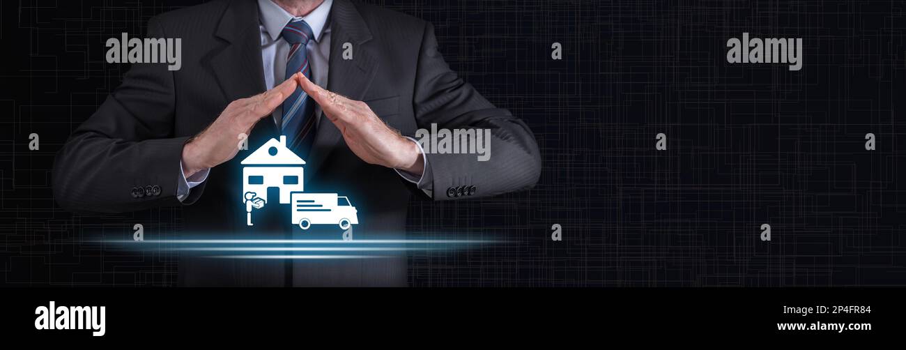 Delivery driver insurance concept with businessman in a protective ...