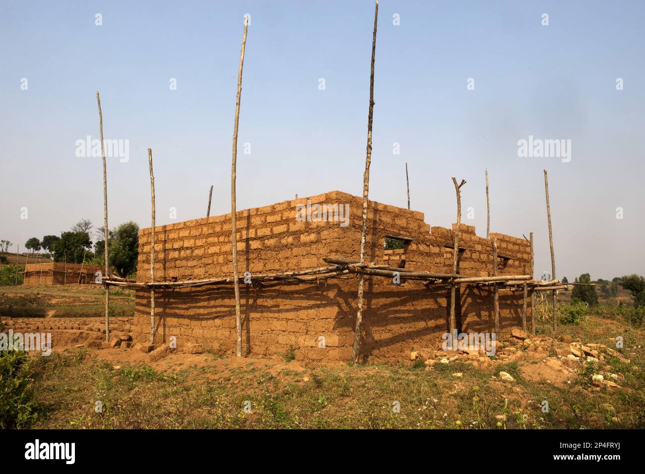 House being built from mud bricks, Butare region, Rwanda Stock Photo ...