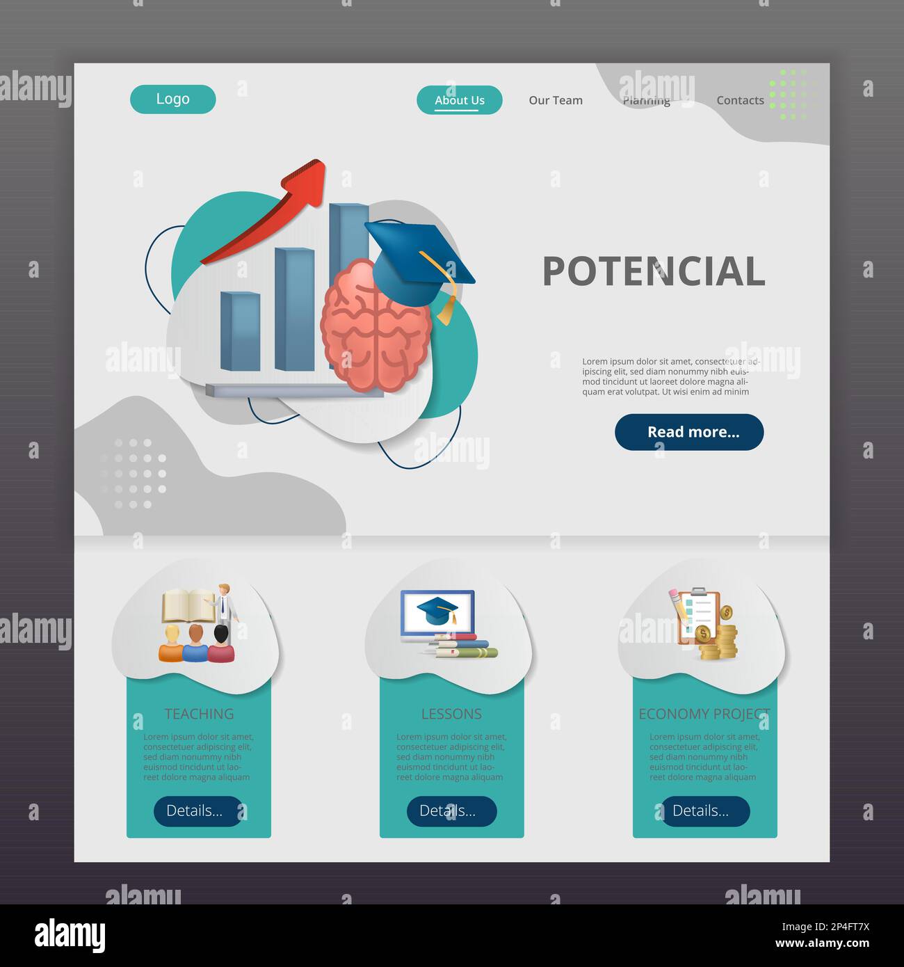 Potencial flat landing page website template. Teaching, lessons ...