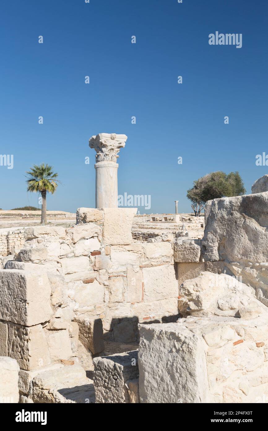 Cyprus, pillars at the Archaeological site of Kourion near Limassol ...