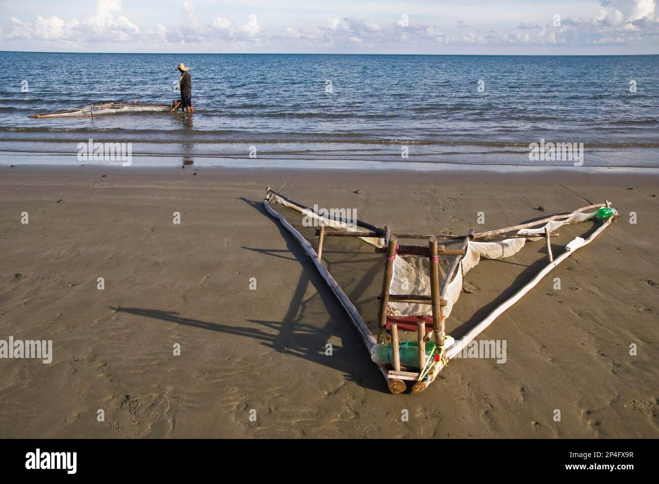 Push net used to catch Milkfish (Chanos chanos) fry laying on beach ...