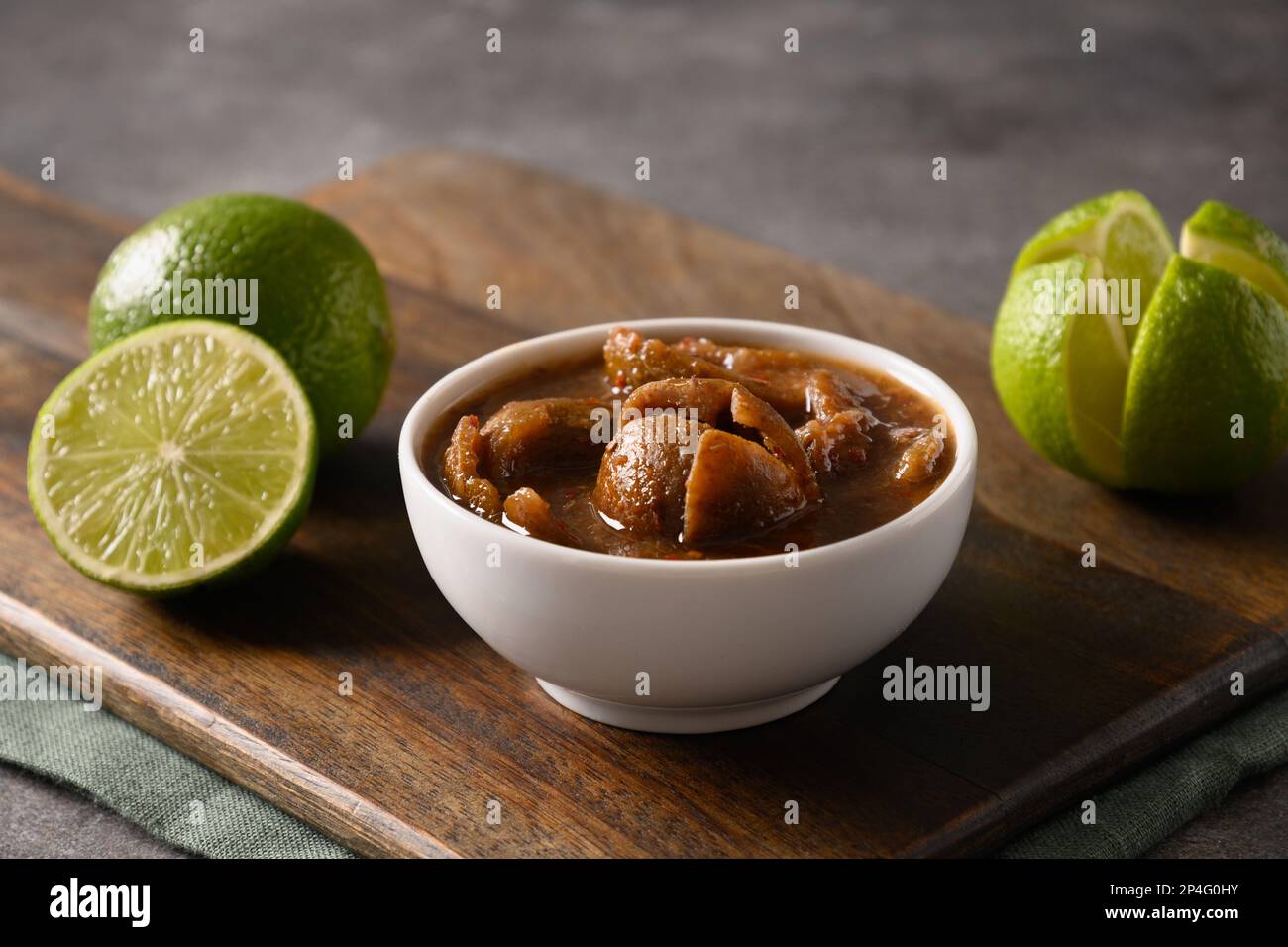 Traditional Sri Lankan Lime Pickle of lime, salt, chilli, pepper on ...