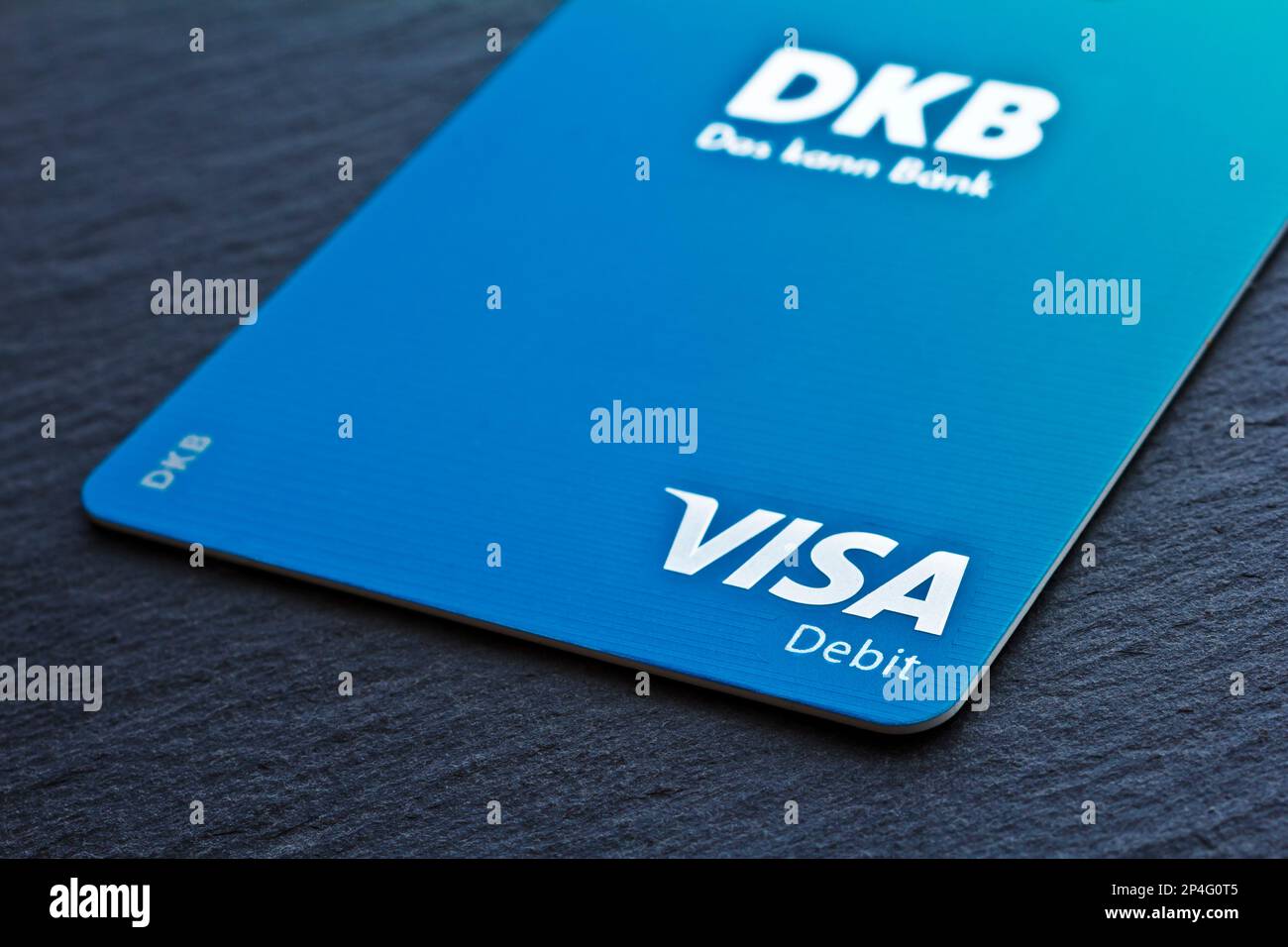 Hamburg, Germany - February 28 2023: Close-up of VISA direct debit card ...
