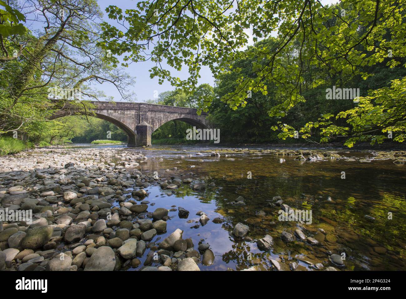 View of river and bridge, Doeford Bridge, River Hodder, Whitewell ...