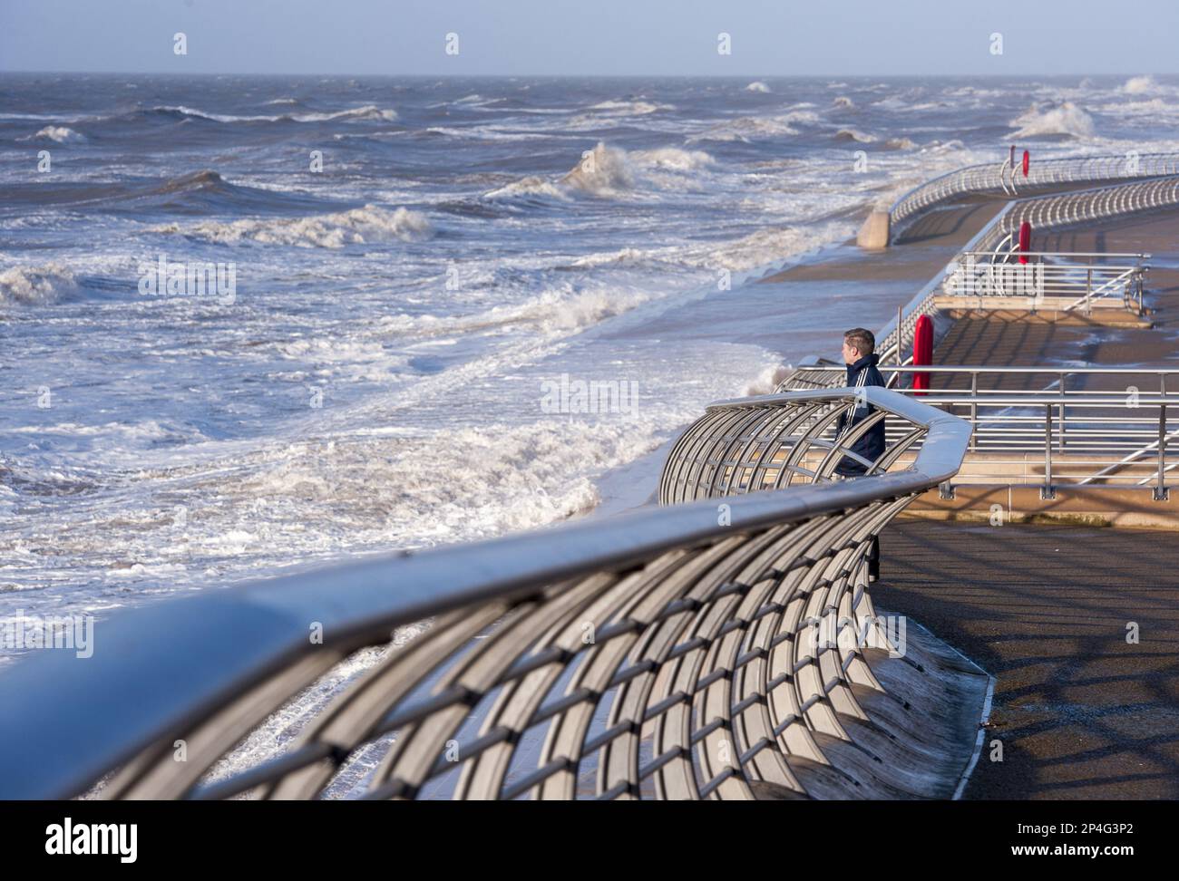 Stormy sea and promenade in the seaside resort of Blackpool, Lancashire ...