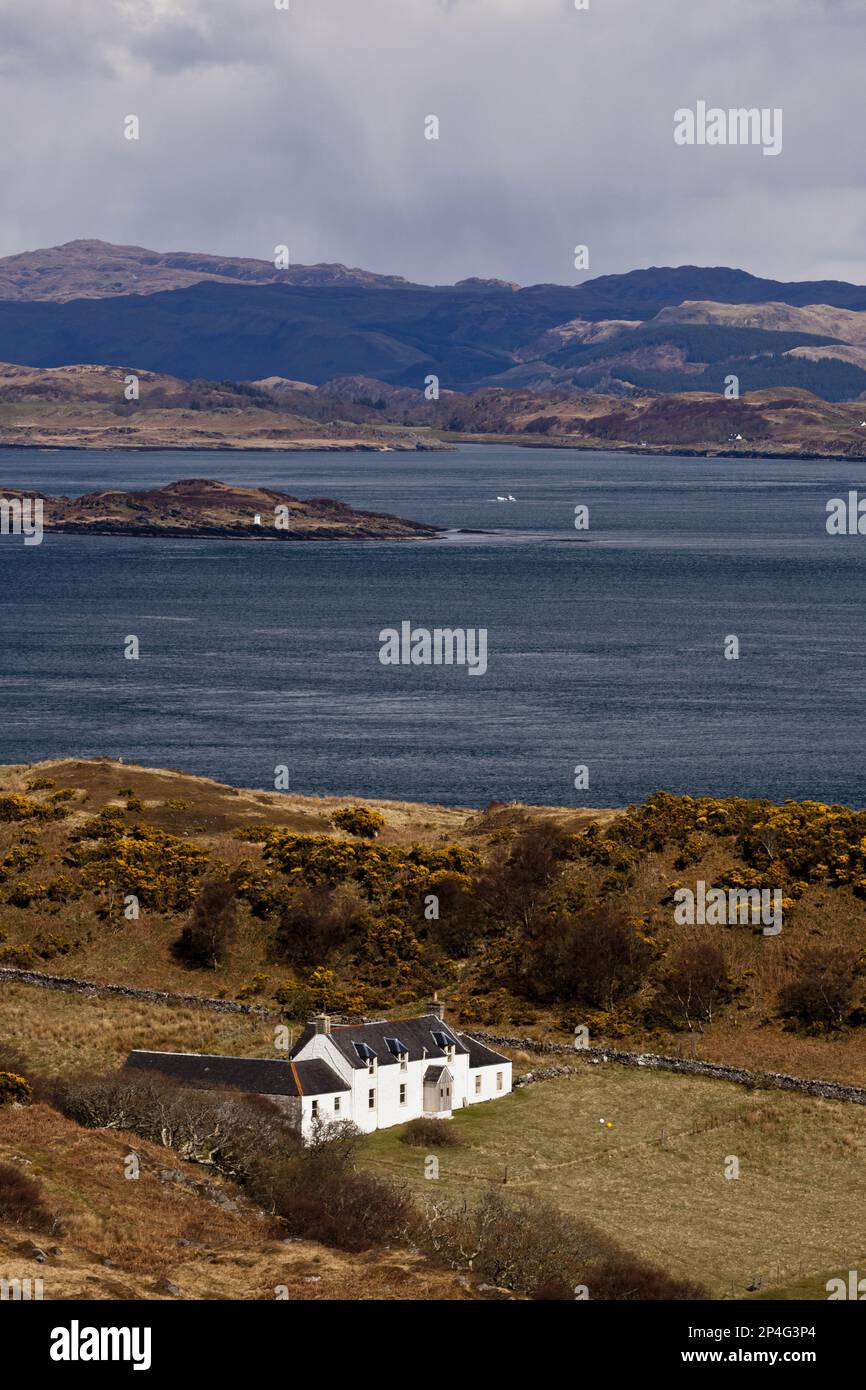 View of coastline and remote farmhouse, former home of George Orwell ...