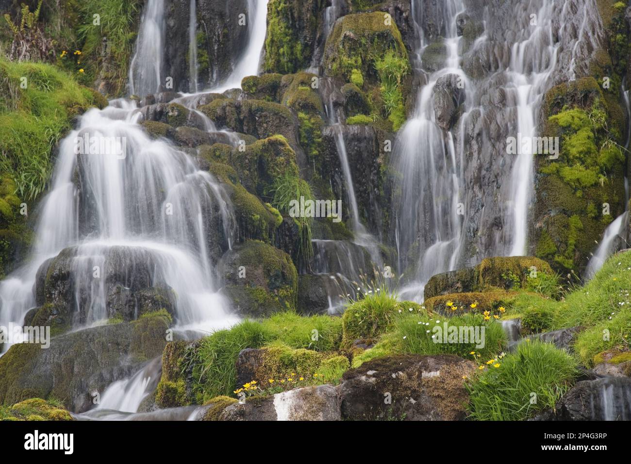 Waterfall and cascades flowing over rocks, Isle of Skye, Inner Hebrides ...