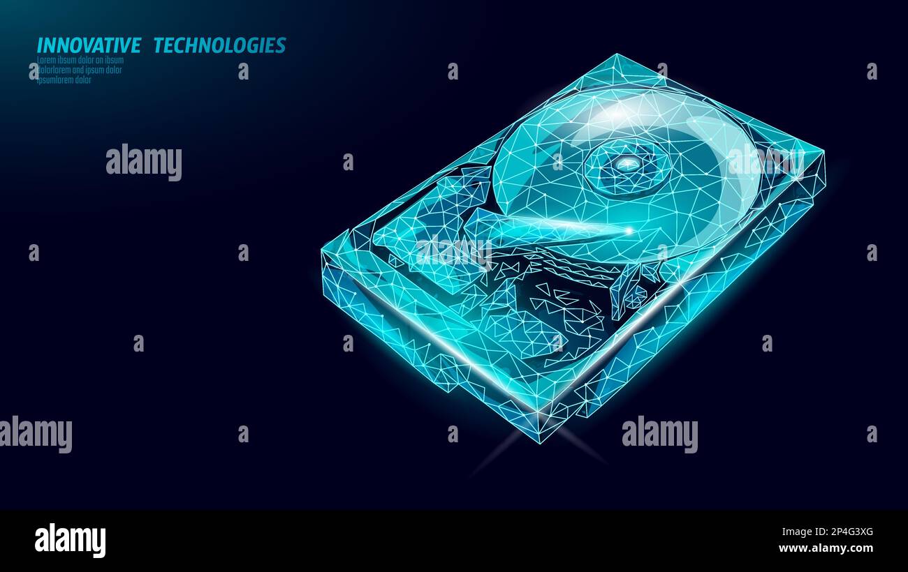 HDD hard disk drive file hardware. 3D low poly information storage ...