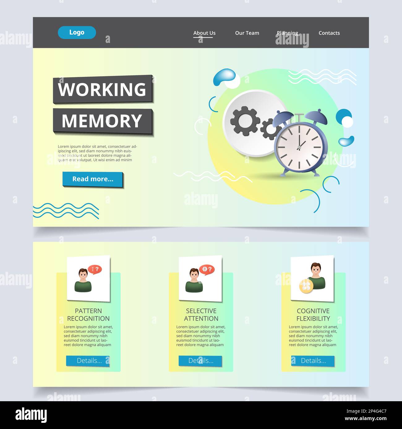 Working memory flat landing page website template. Pattern recognition ...