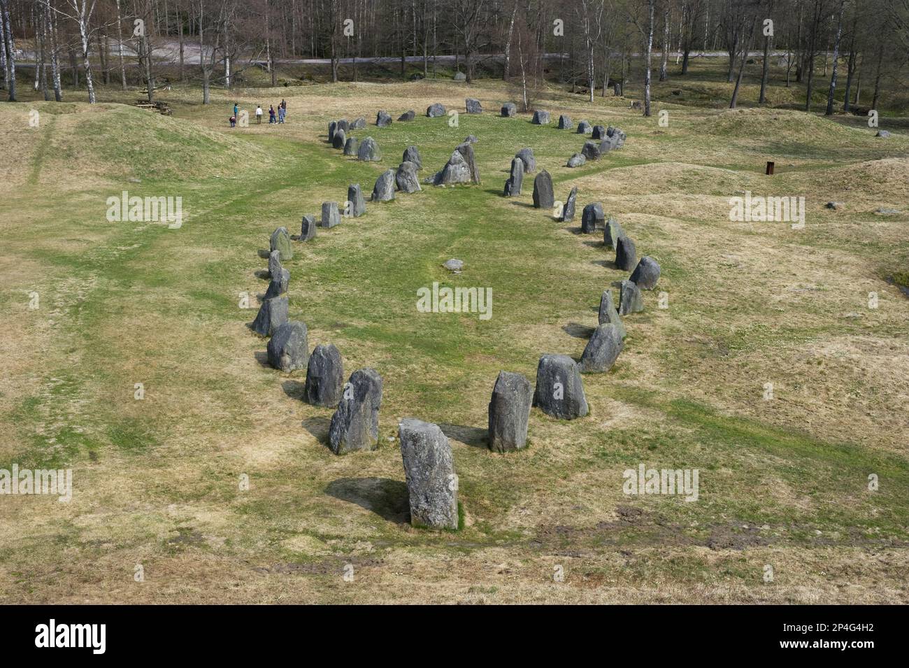 'Stone Ship' (Ship Setting) ancient burial custom, site beside tumulus ...