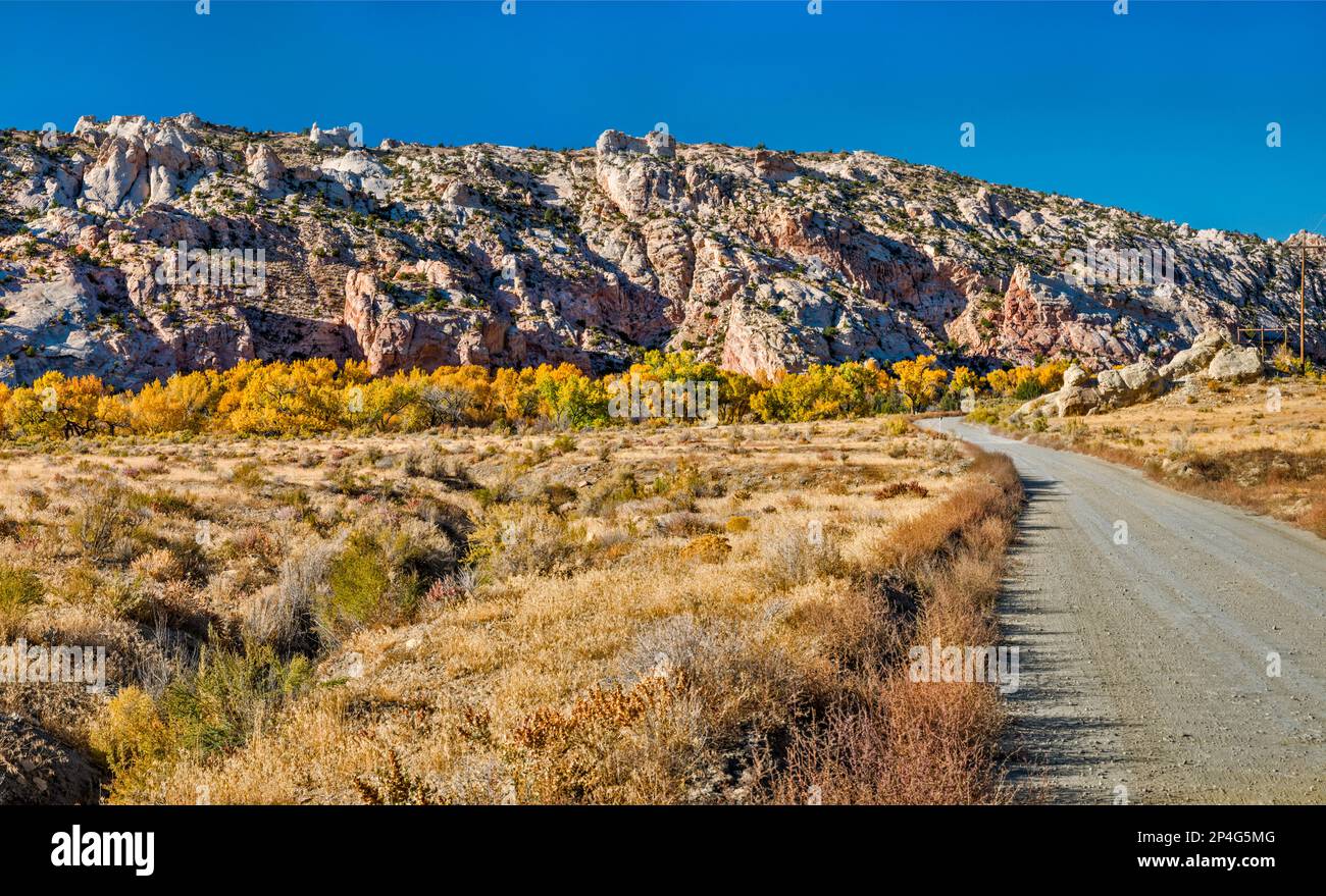 The Cockscomb, cottonwood trees in fall foliage, Cottonwood Canyon Road ...