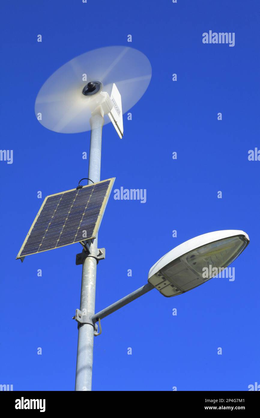 Wind turbine and photovoltaic solar panel, powering streetlamp in ...