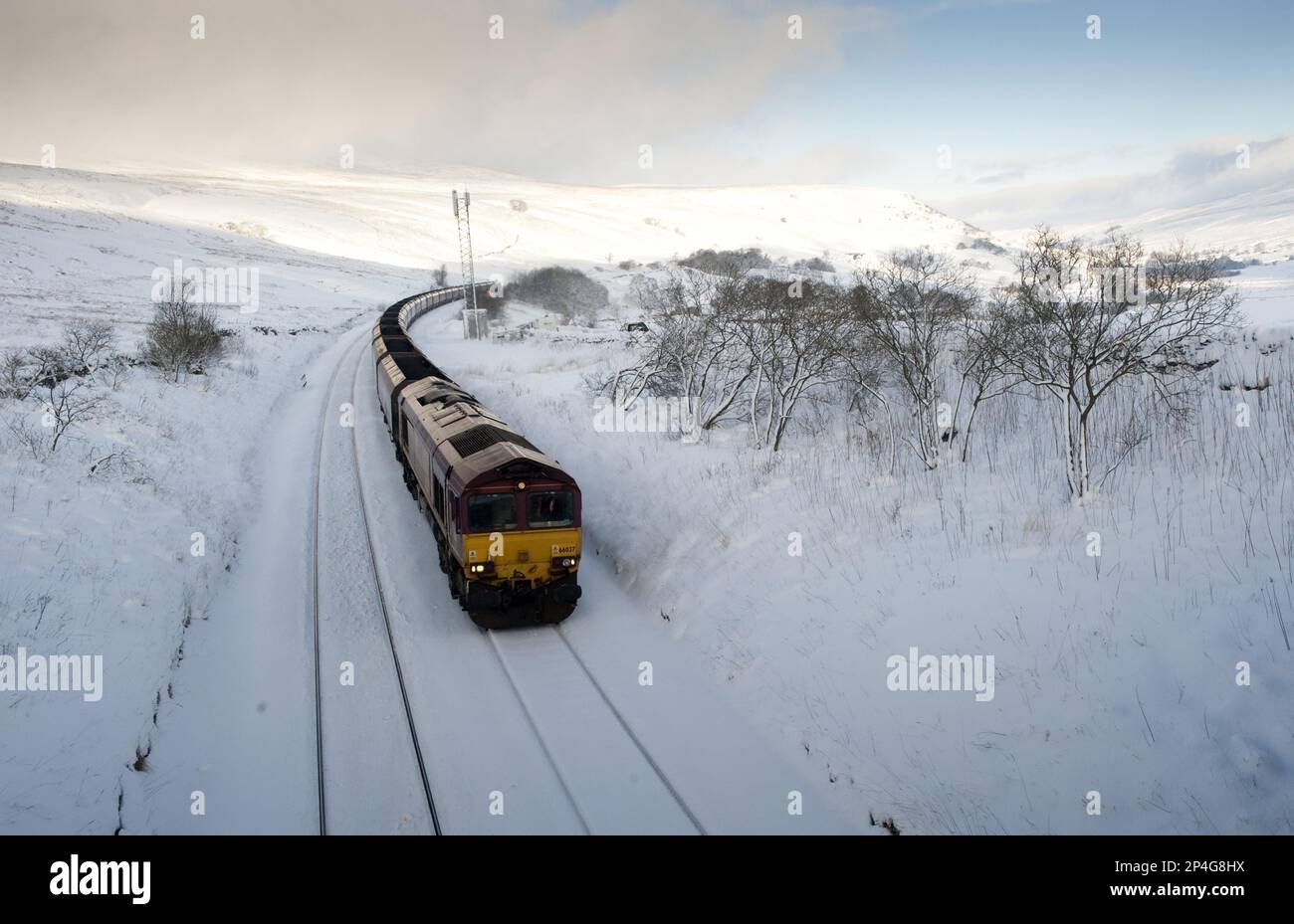 Goods train with coal load in the snow, Settle to Carlisle Railway ...