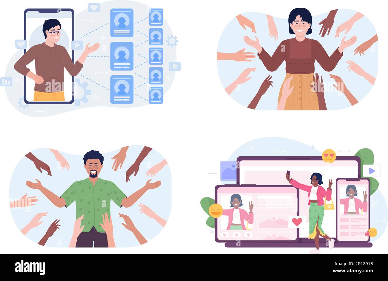 Improving brand awareness on social media flat concept vector spot ...