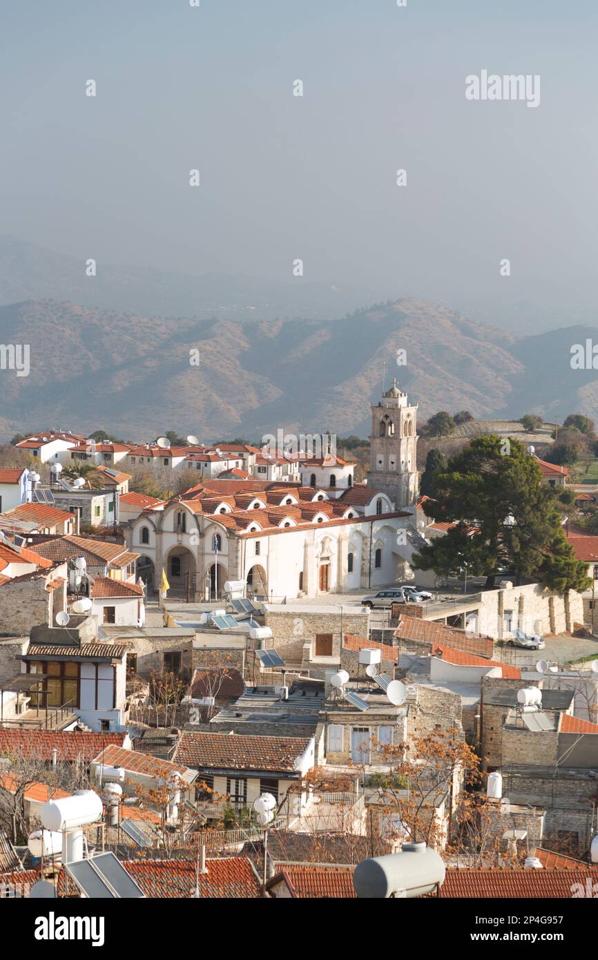 Cyprus, view over Lefkara village towards the Troodos mountains Stock ...