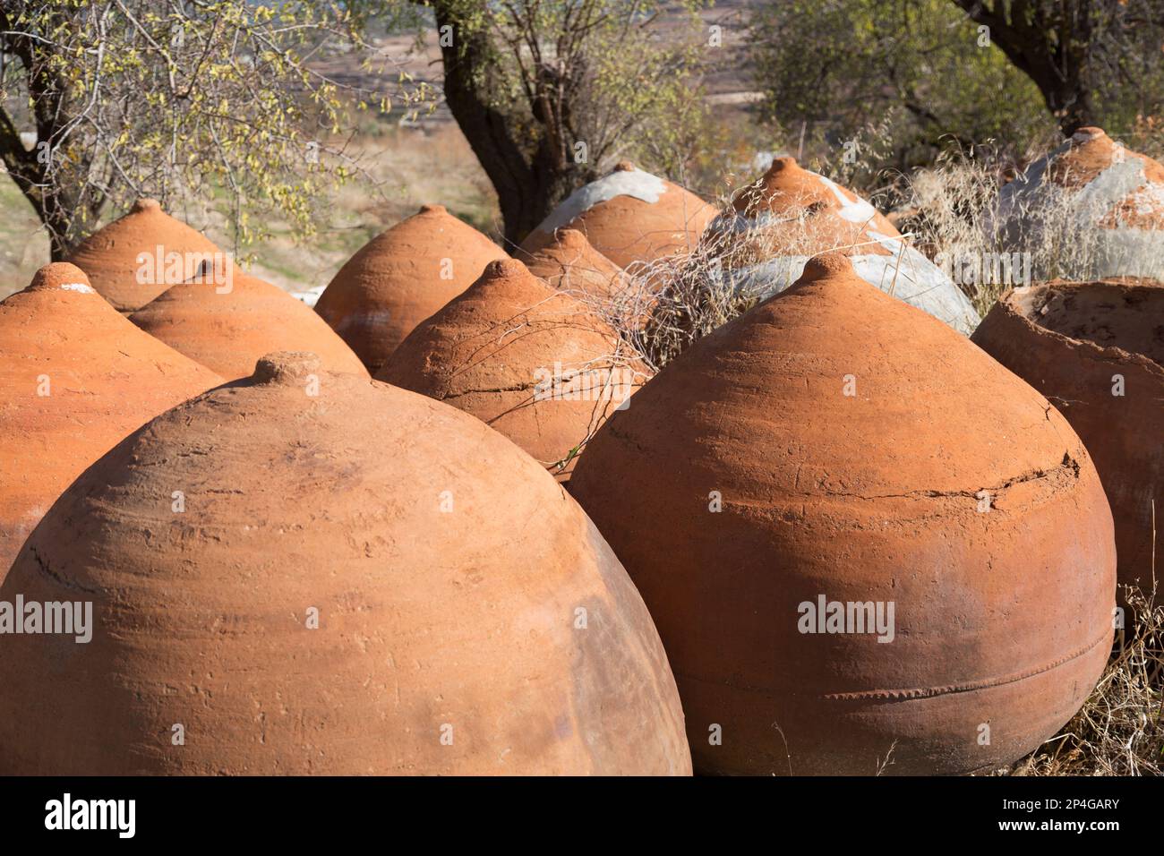 Cyprus, Omodos, traditional terracotta wine pots Stock Photo - Alamy