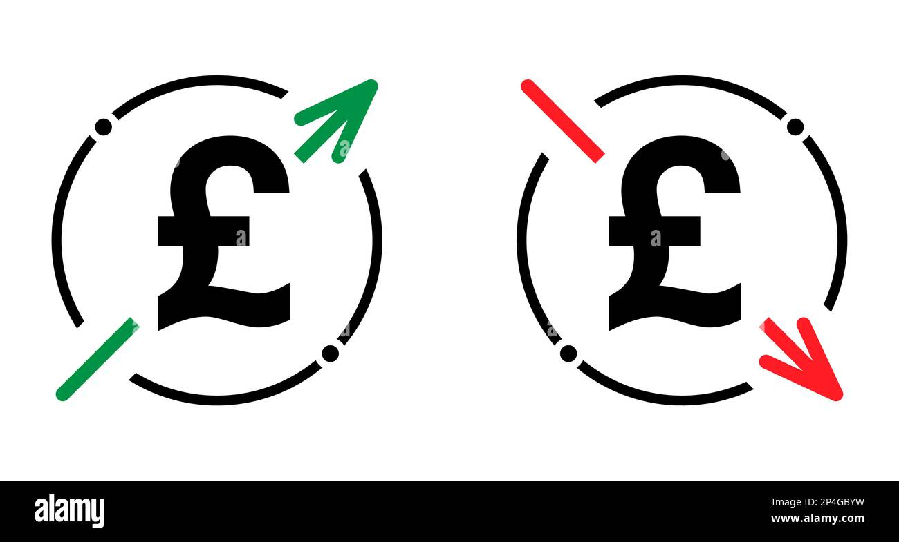 Set of cost symbol pound increase and decrease icon. Money vector symbol isolated on background ...