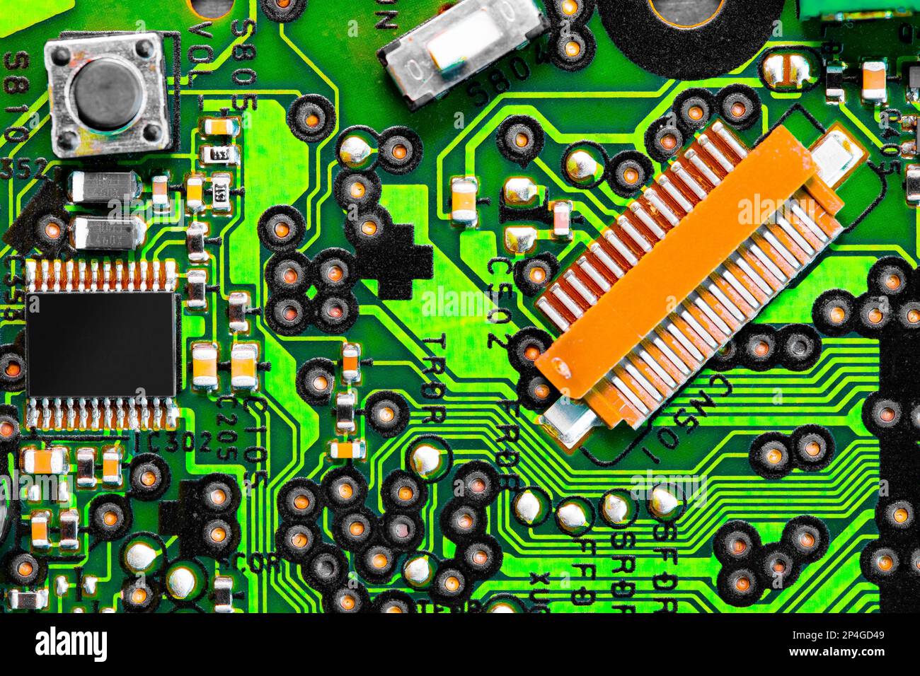 Macro Close up of components and microchips on PC circuit board Stock ...