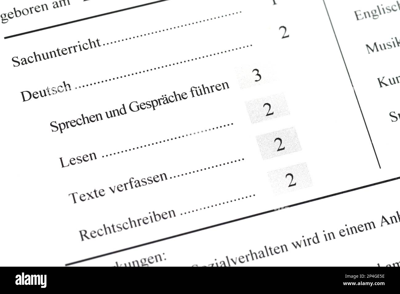 School report, school grades Stock Photo - Alamy