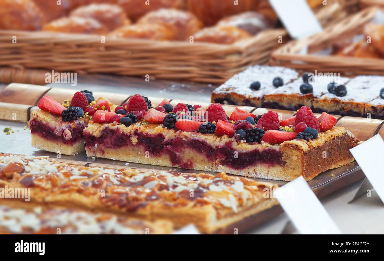 Sale of pies and other baked goods at the Farmers Street Food Market in ...