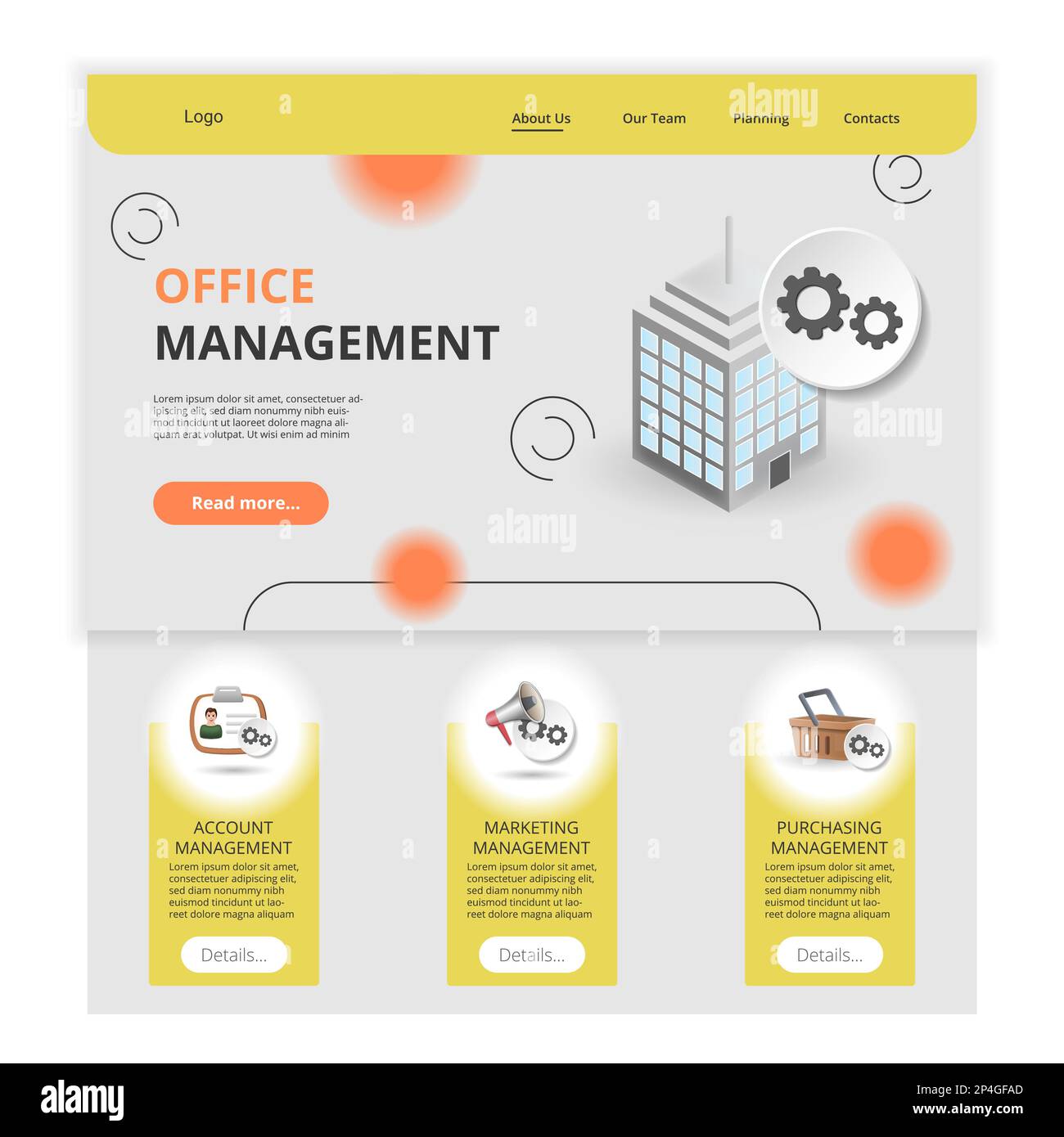 Office management flat landing page website template. Account ...