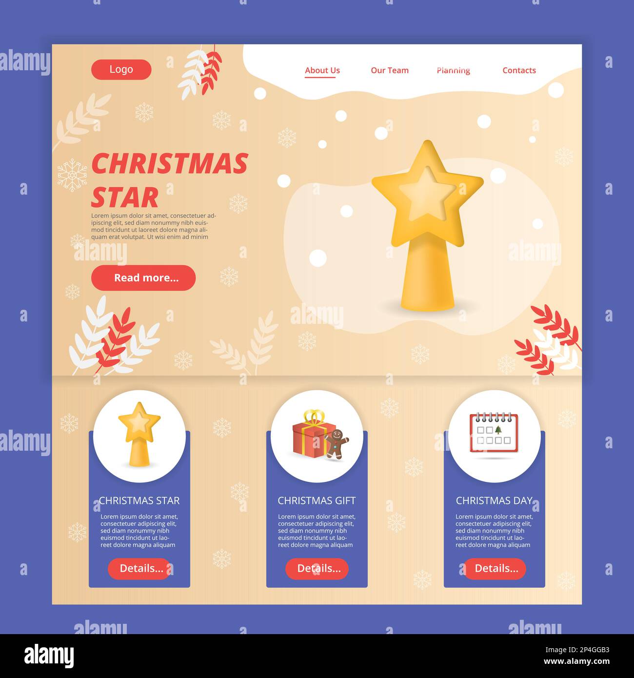 Christmas star flat landing page website template. Christmas star ...
