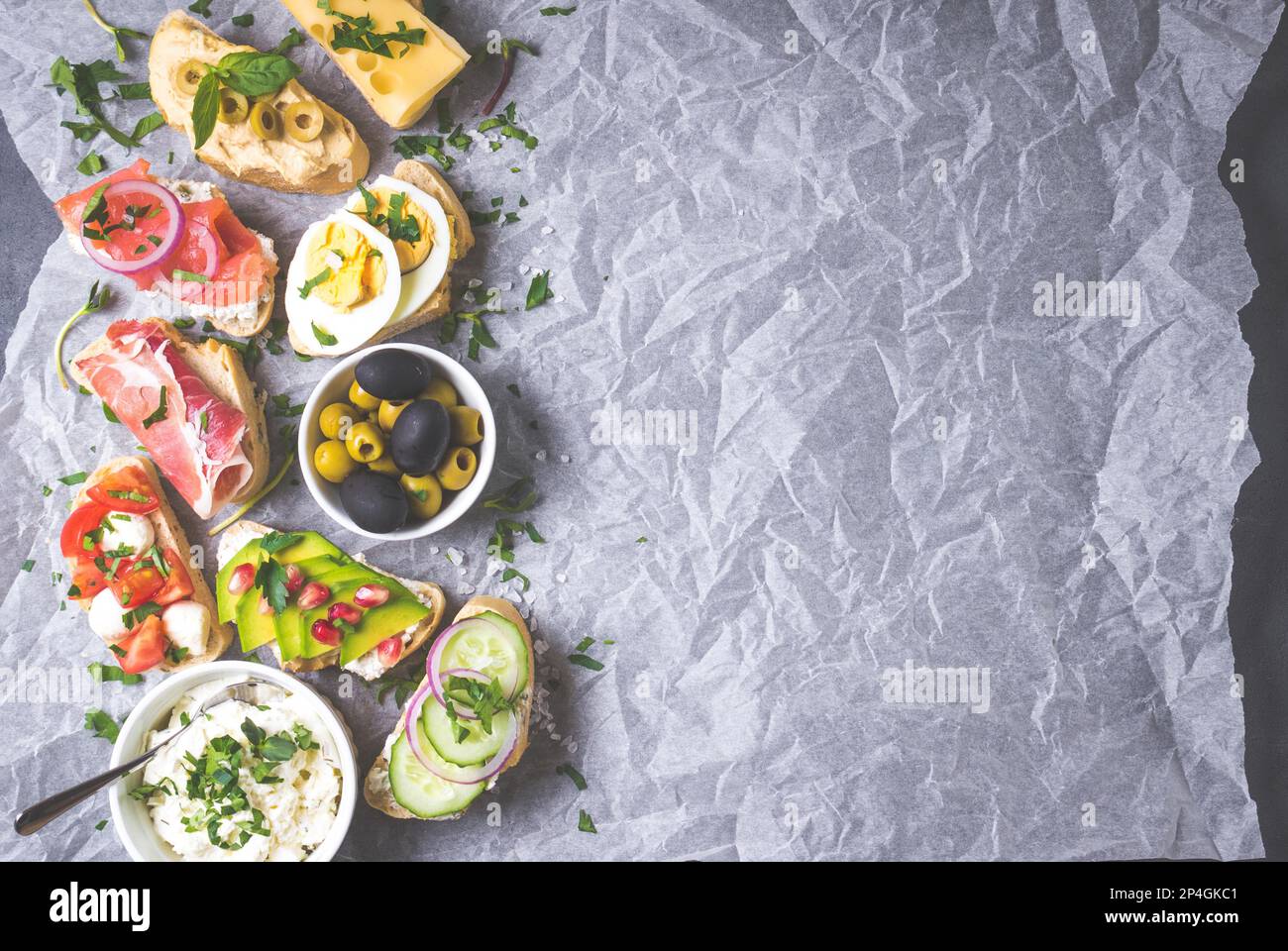 Assorted healthy sandwiches set background. Sandwich bar or buffet ...