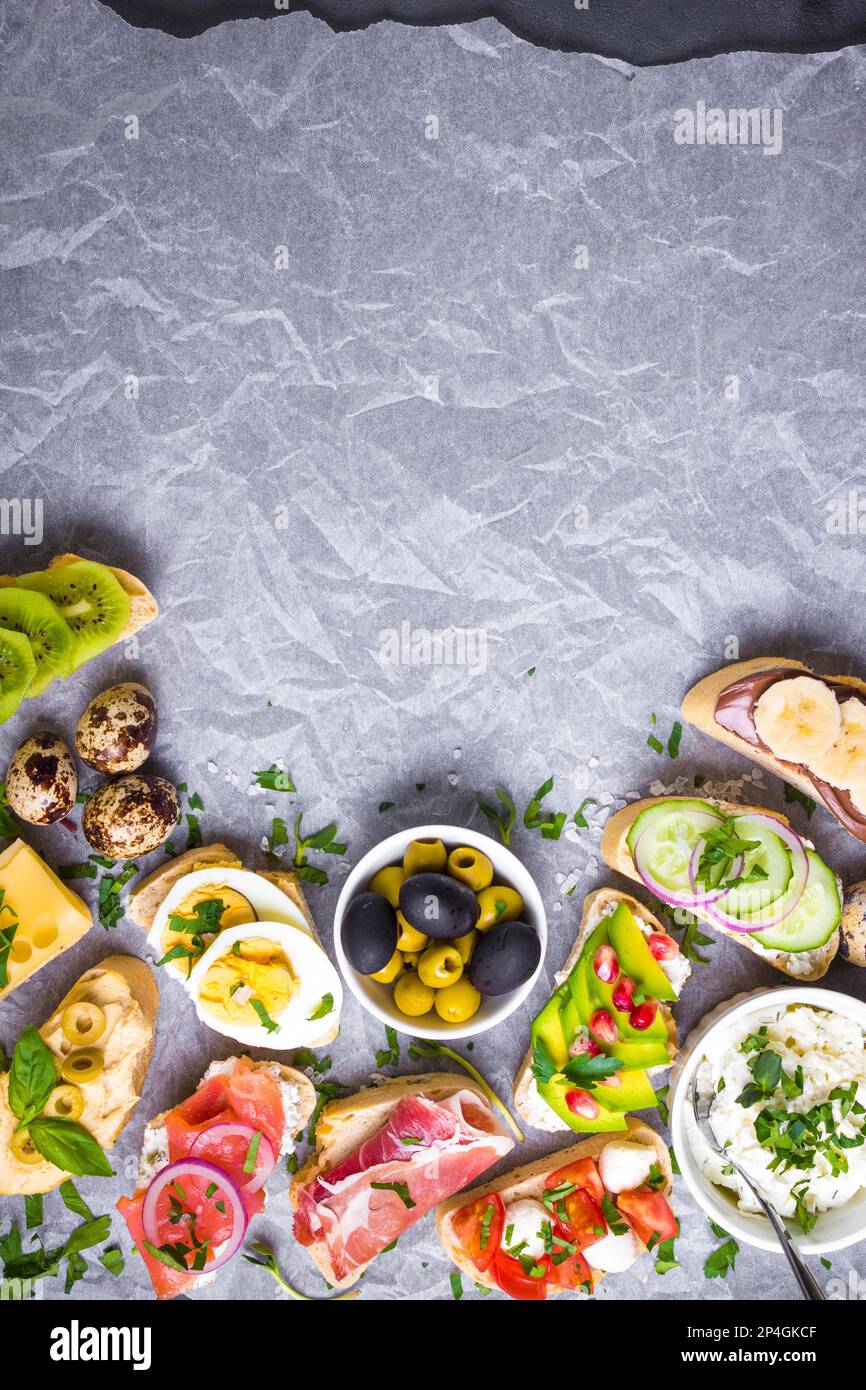 Assorted healthy sandwiches set background. Sandwich bar or buffet ...