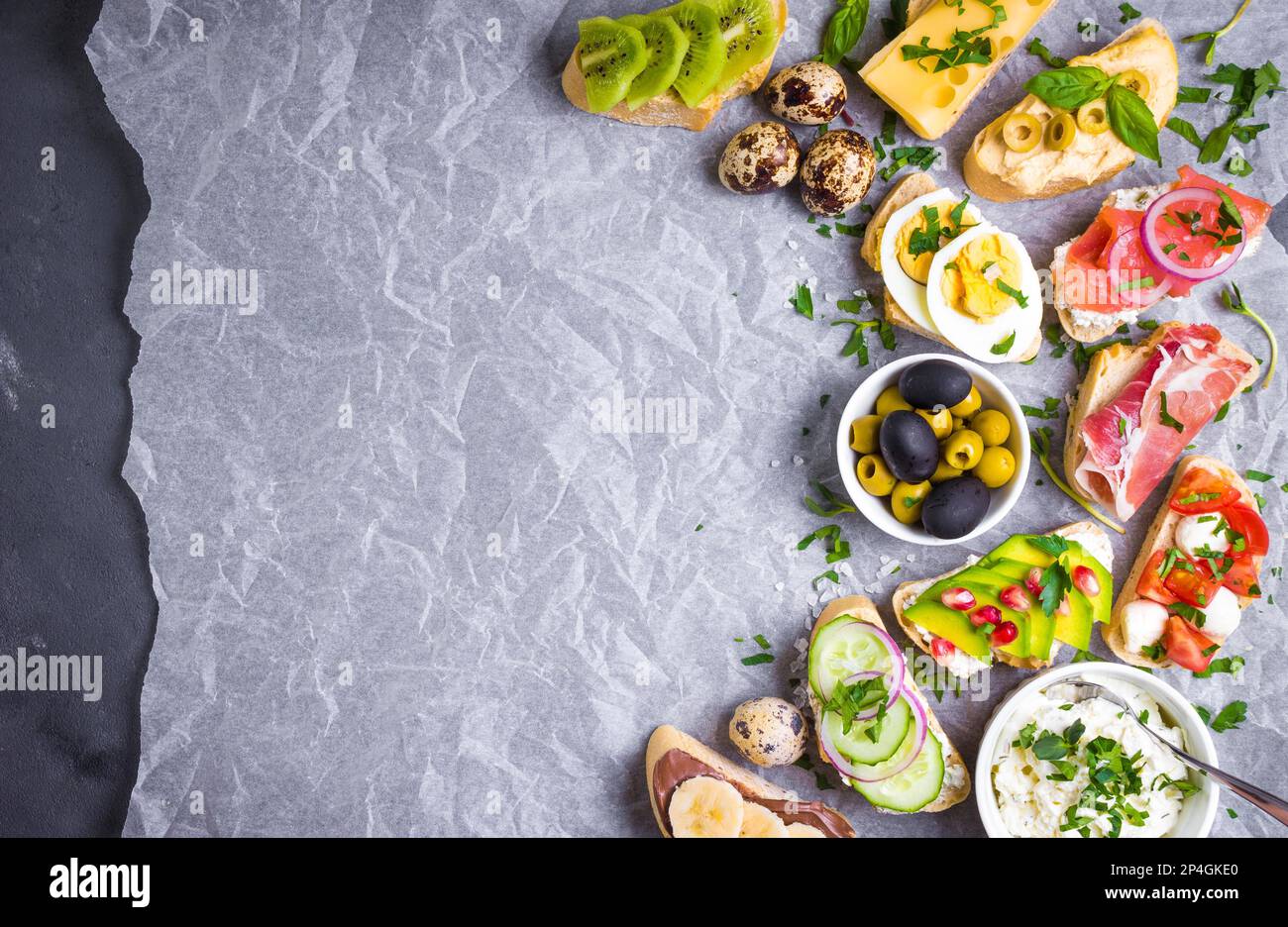 Assorted healthy sandwiches set background. Sandwich bar or buffet ...