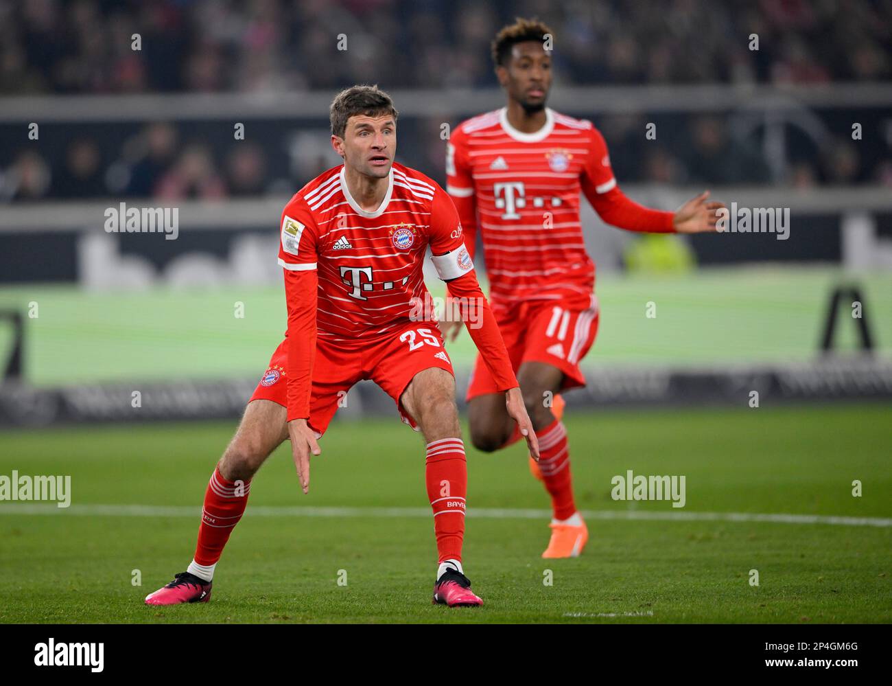 Thomas Mueller FC Bayern Muenchen FCB (25) challenges ball in front of ...