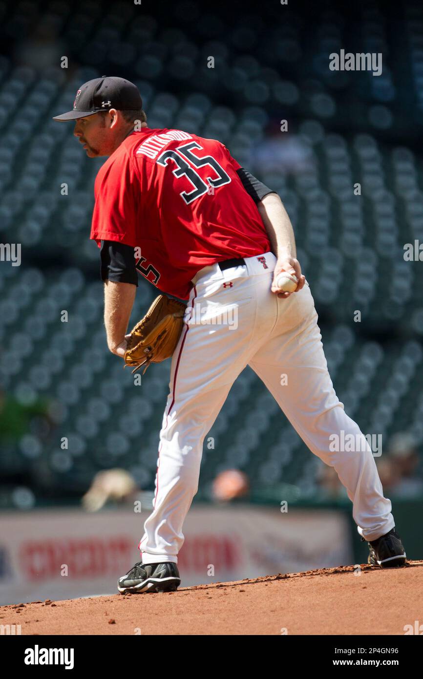 Texas Tech Red Raiders pitcher Matt Withrow #35 looks to his catcher ...
