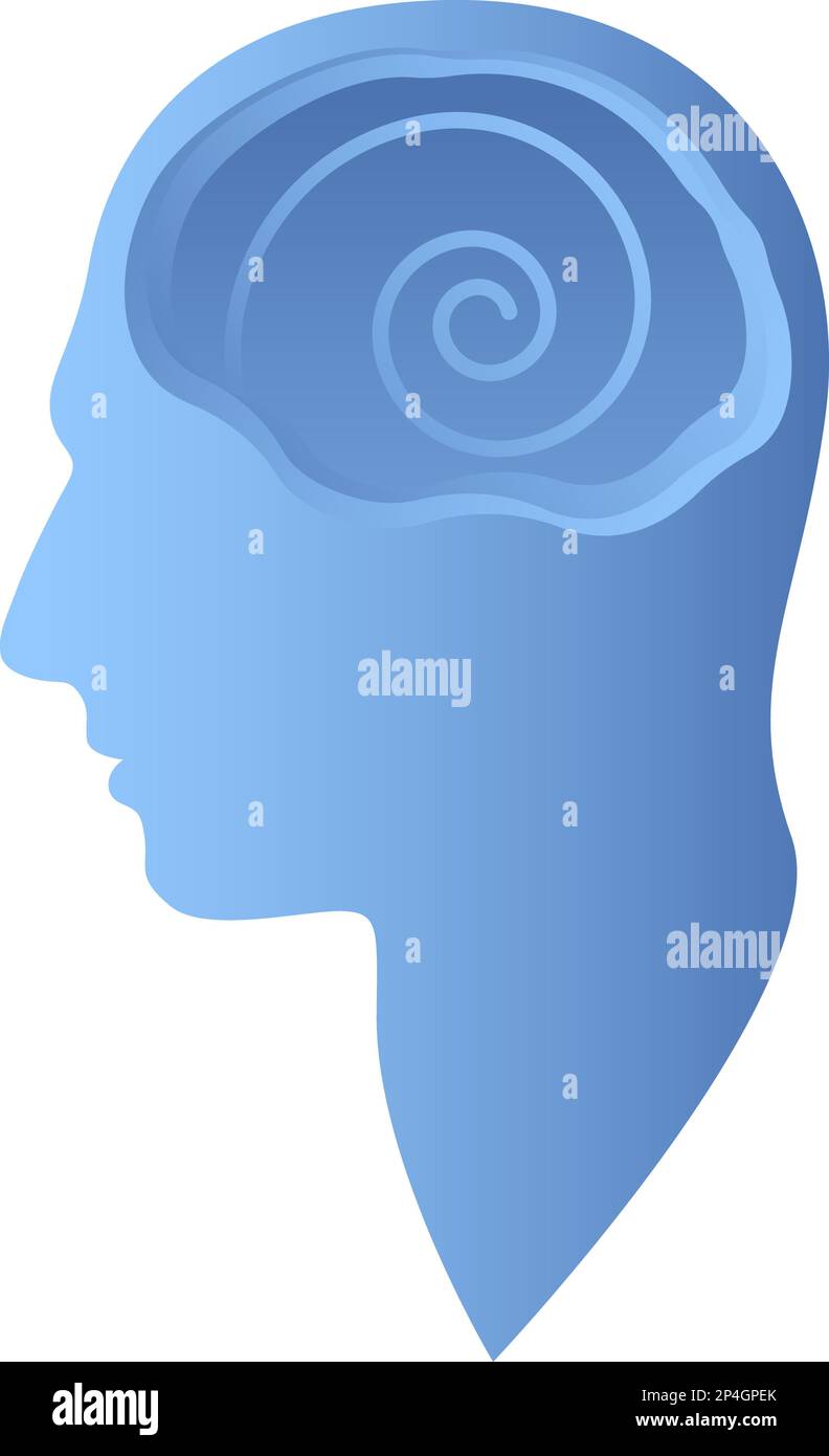 Silhouette human profile with spiral line in head. Ordered thoughts ...