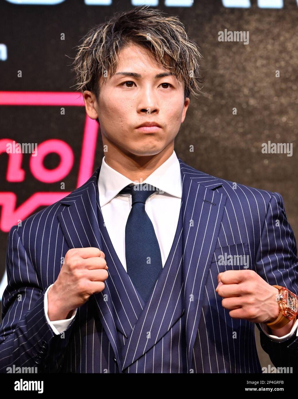 Naoya Inoue, Japanese professional boxer attends a press conference in Tokyo, Japan on March 6 ...