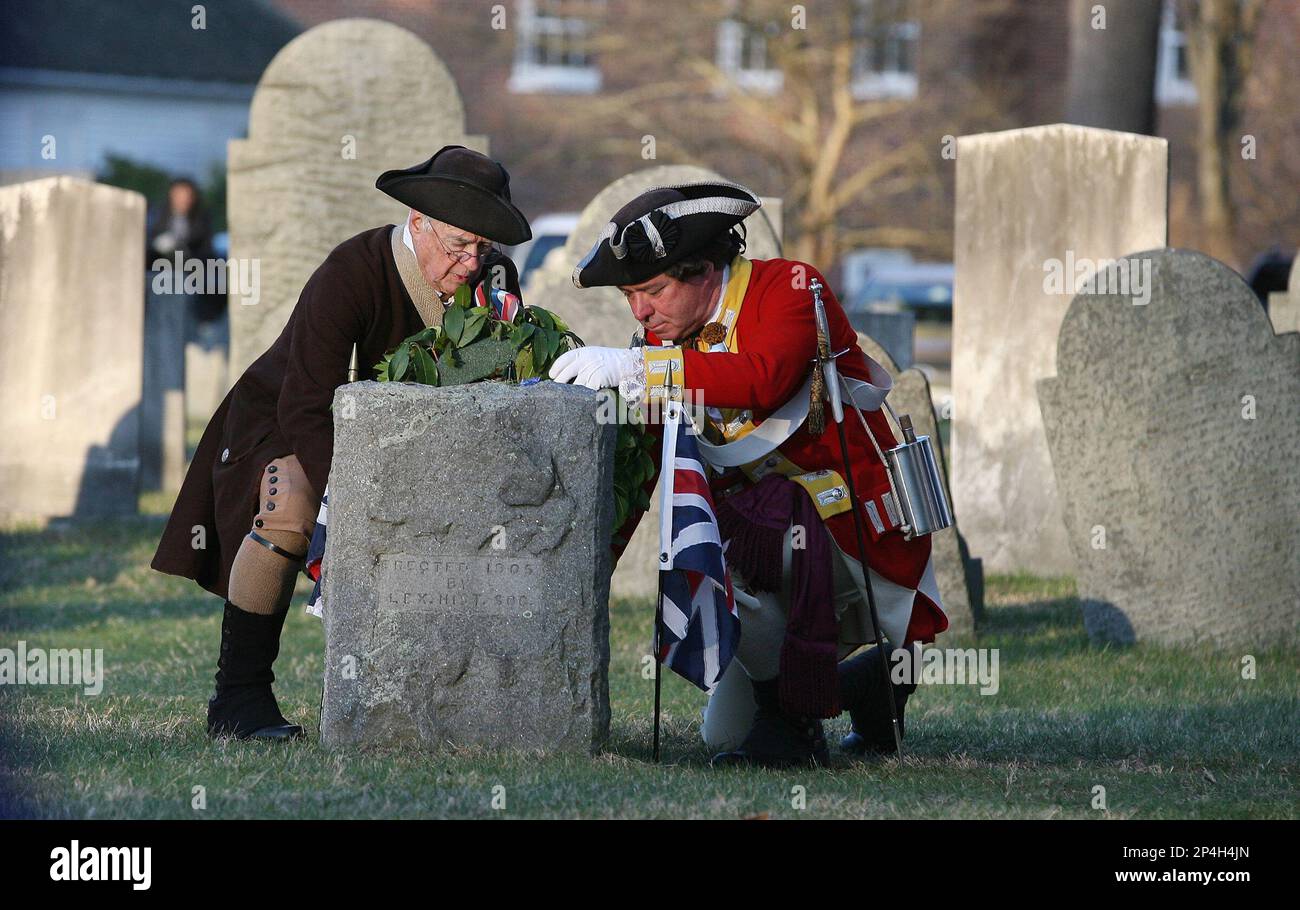 In a reenactment of the Battle of Lexington, the beginning of the ...