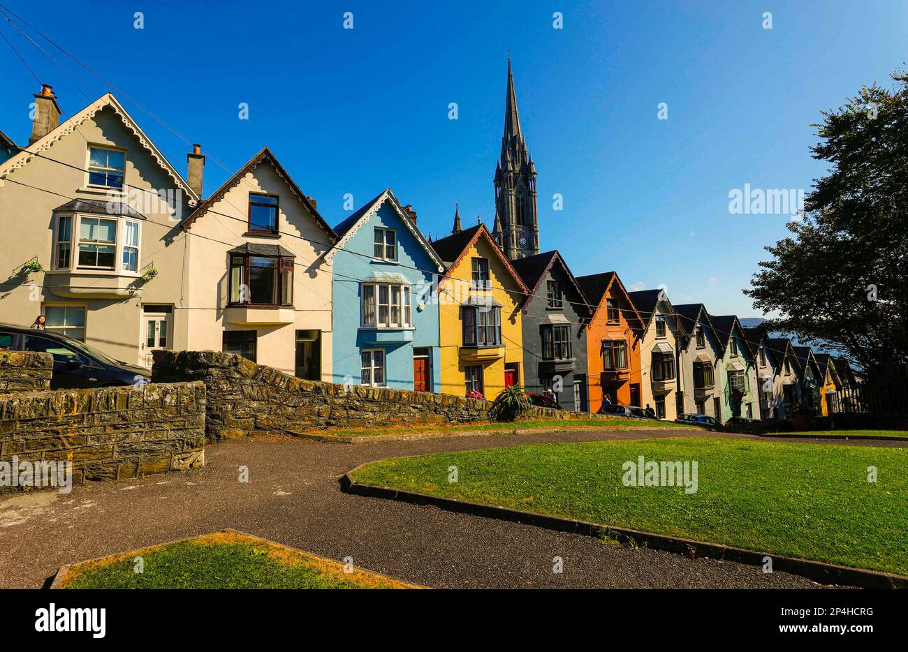 Cobh Ireland homes and cathedral Stock Photo - Alamy