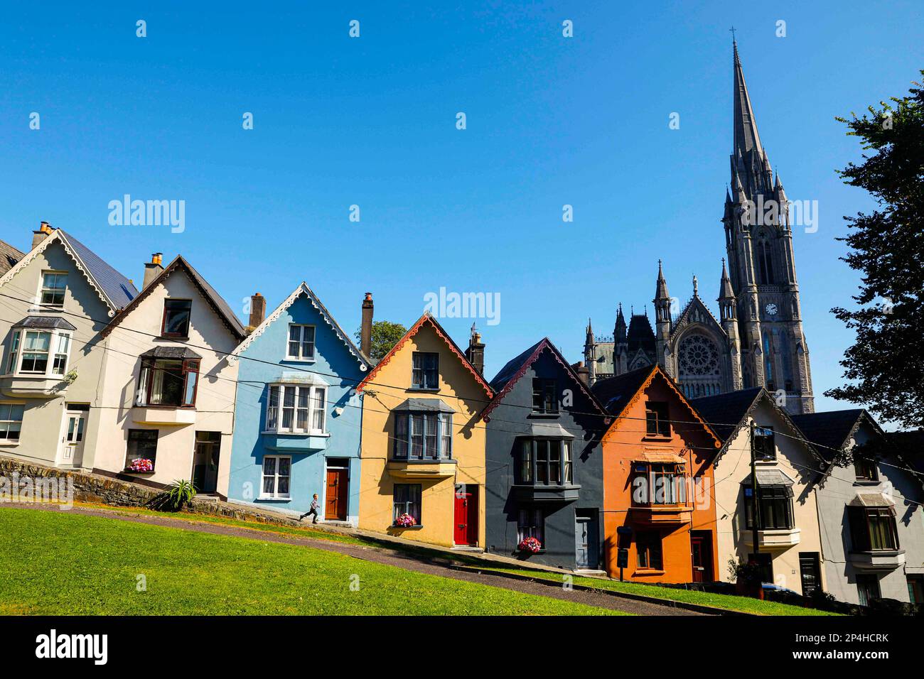 Cathedral and colorful homes in Ireland Stock Photo - Alamy