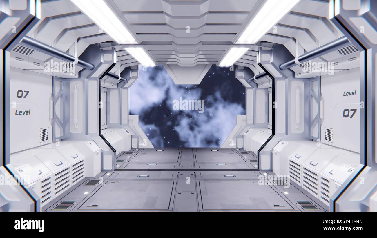 Futuristic architecture Sci-Fi spaceship hallway interior Stock Photo ...