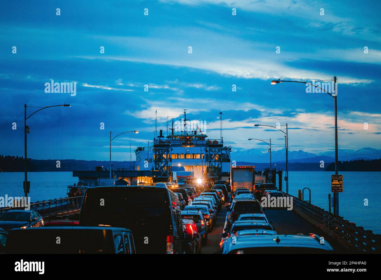 An evening ferry is full of cars, Puget Sound, WA Stock Photo - Alamy