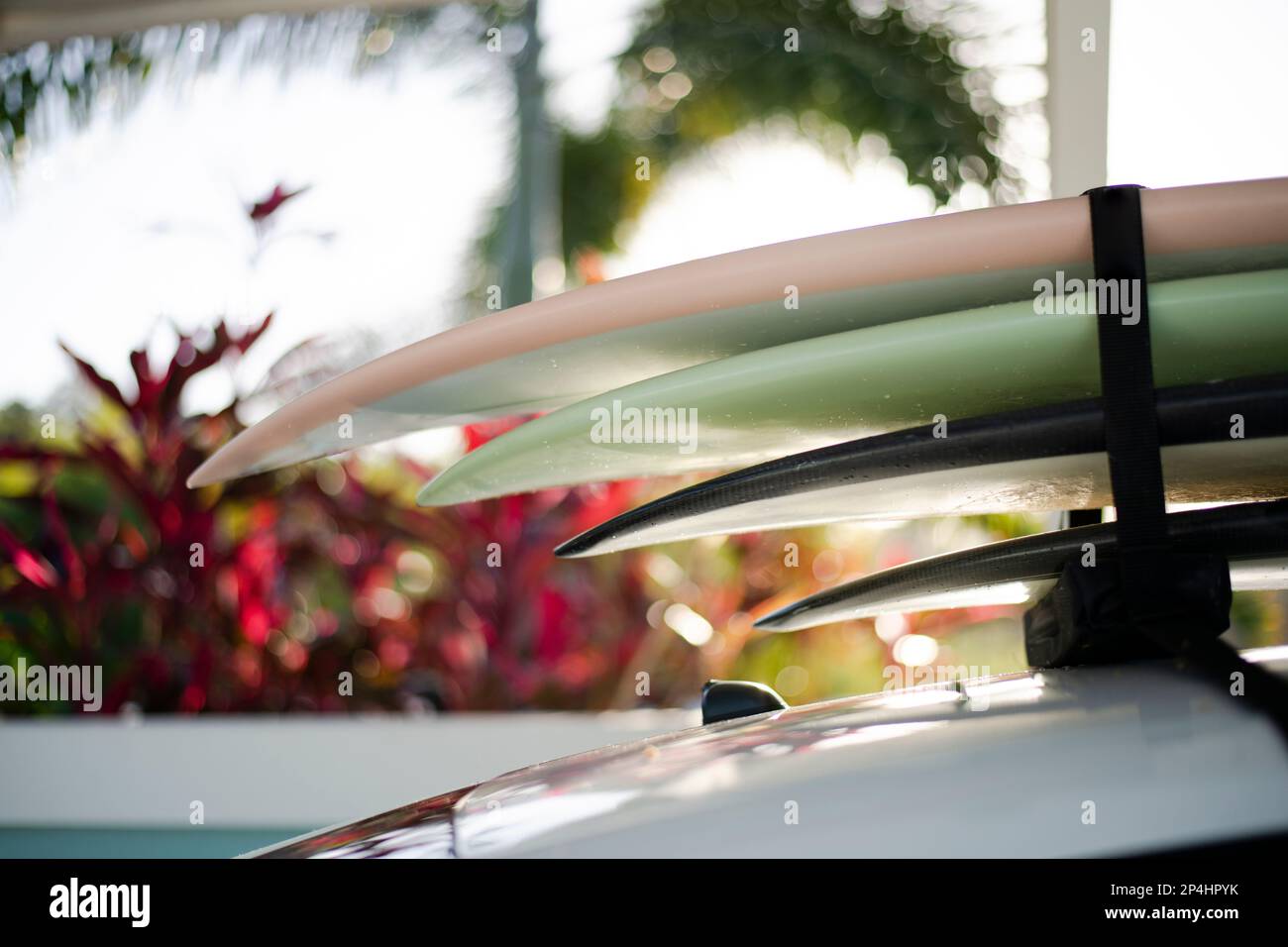 Surfboards on car roof rack ready to adventure in Puerto Rico Stock ...