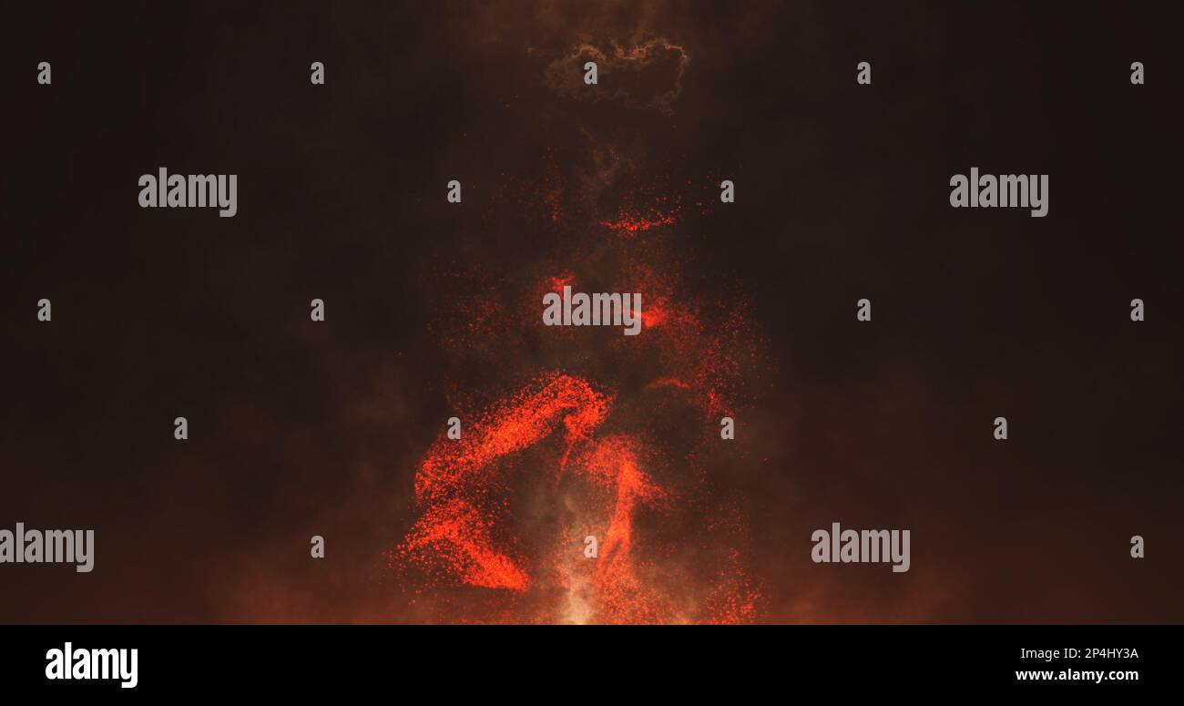 A vortex of red particles rising up on a dark red background. Bokeh ...