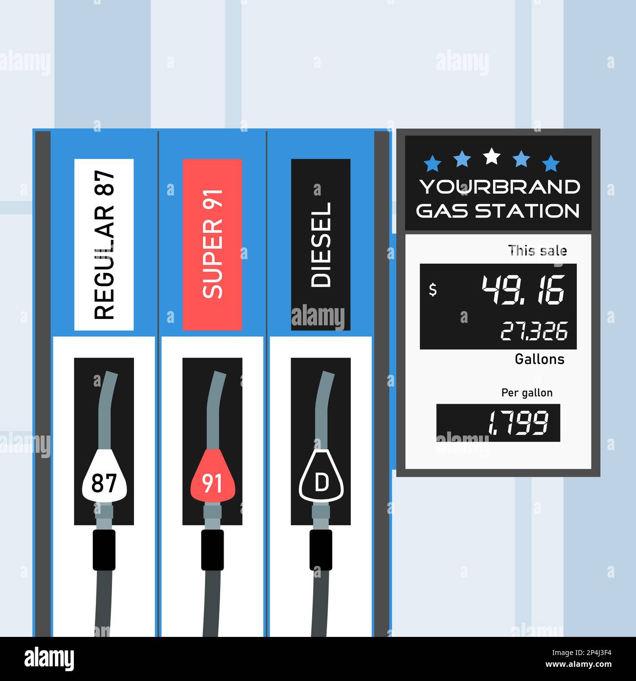 Gas price at fuel pump. Generic gas station in the USA. American year ...