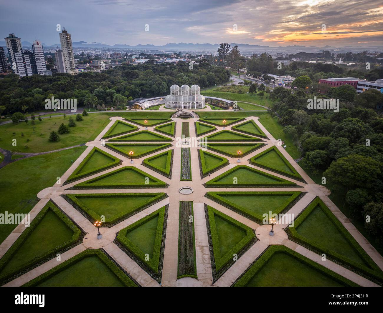 Beautiful aerial view to glass green house building and garden Stock ...