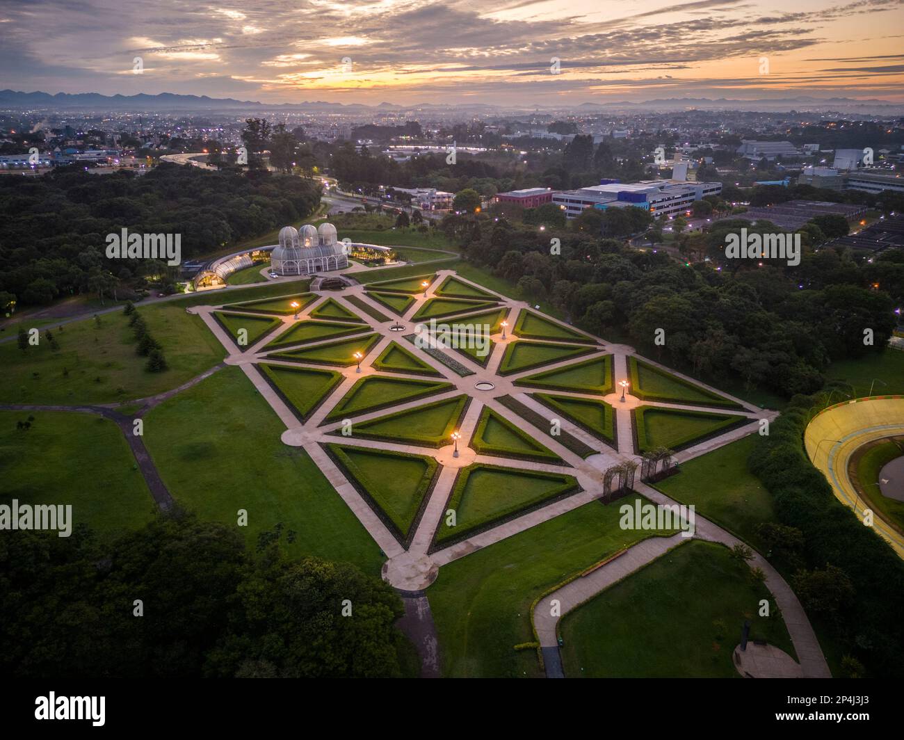 Beautiful aerial view to glass green house building and garden Stock ...