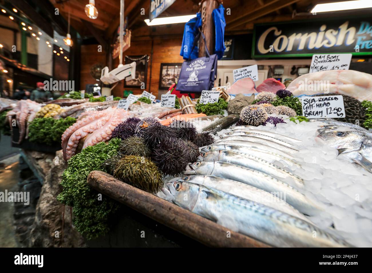 Cornish Day Boat sea and shell fish, Borough Market, London Stock Photo ...